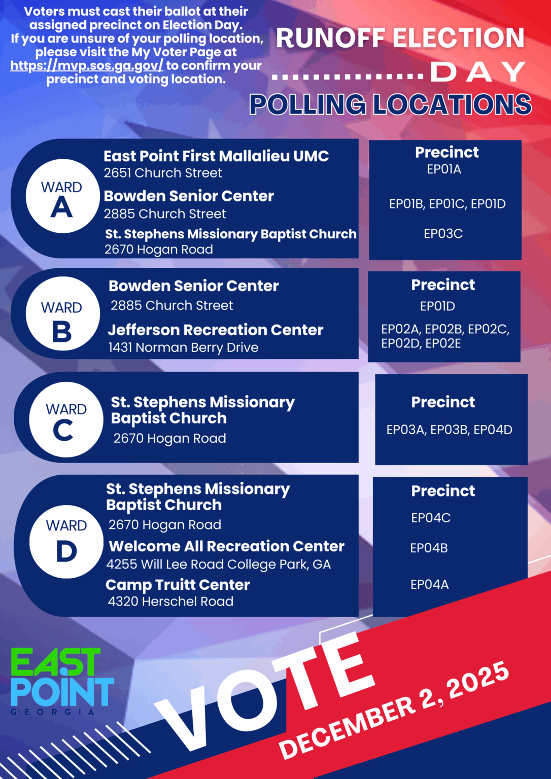 2025 Mayoral and Councilmember Election - City of East Point, Georgia
